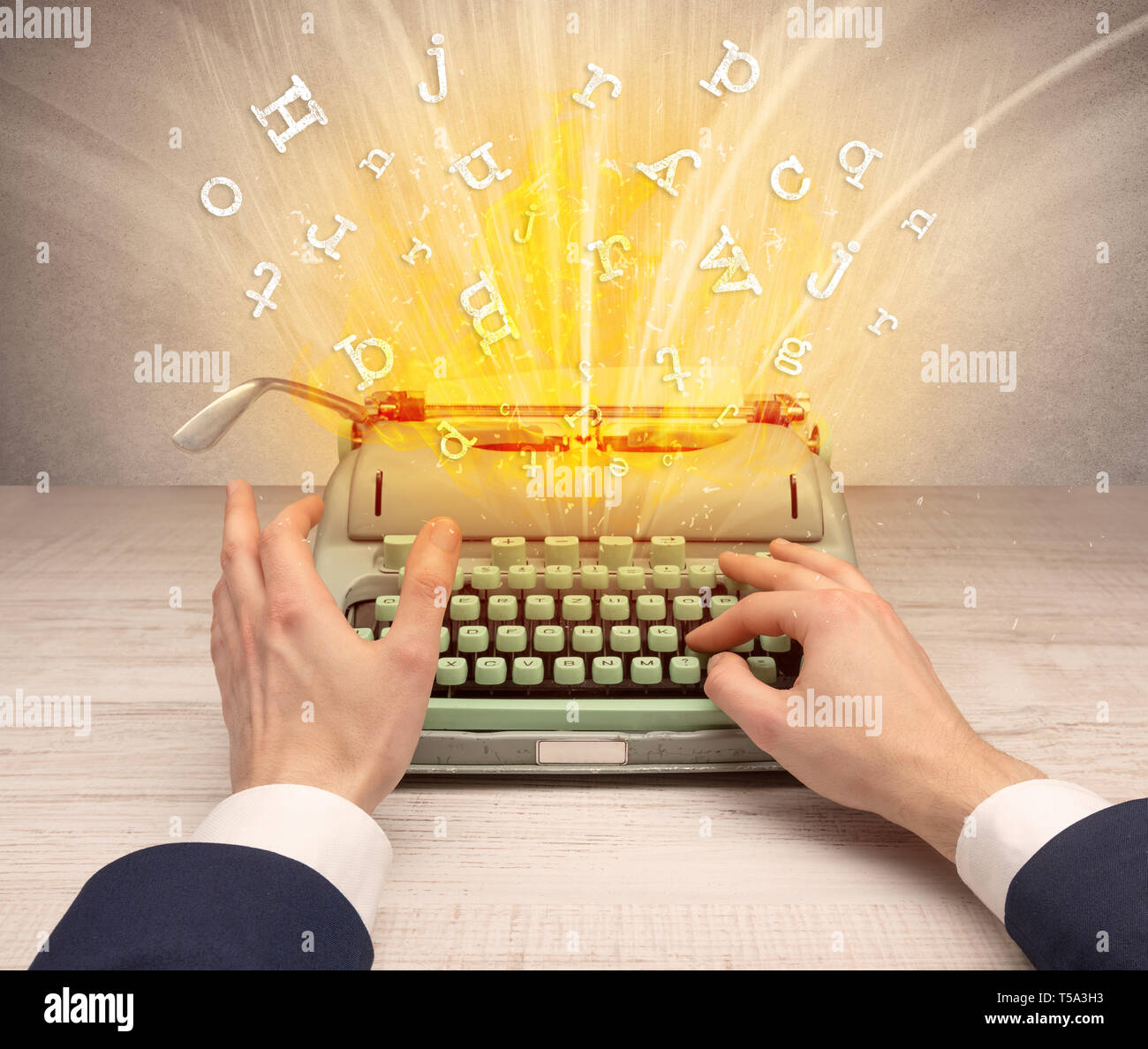 First person perspective image with exploding letters from a vintage ...