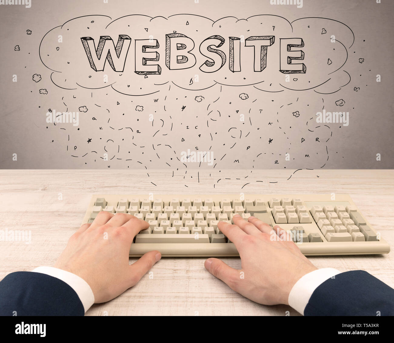 First person view of hand working on internet and creating website ...