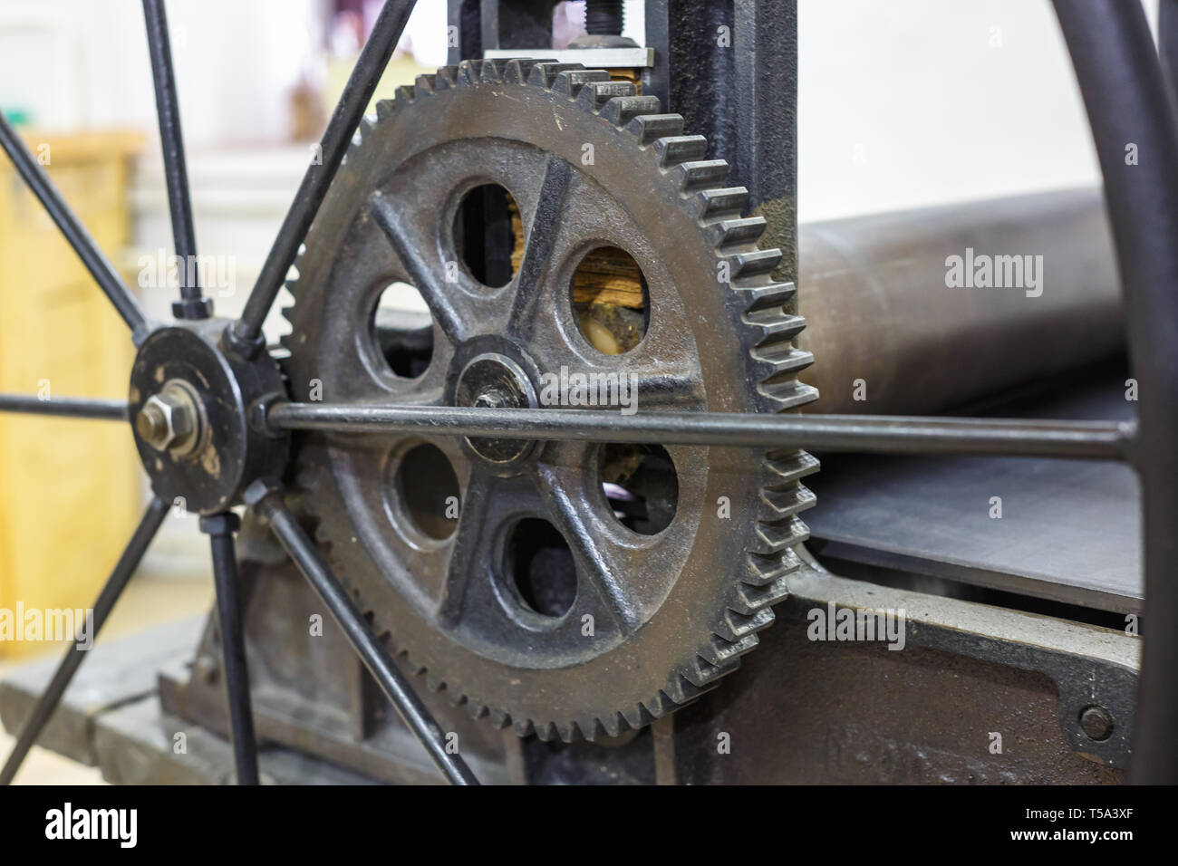 gears mechanism. details of old ancient machine for making engravings ...