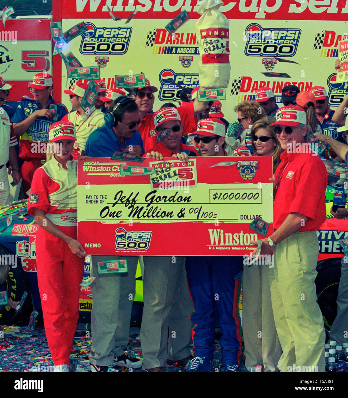 Jeff Gordon celebrates winning the Southern 500 on September 6, 1998 at ...
