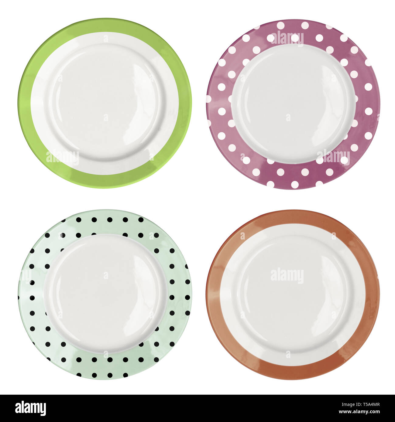 Set of empty color plates top view isolated on white Stock Photo - Alamy