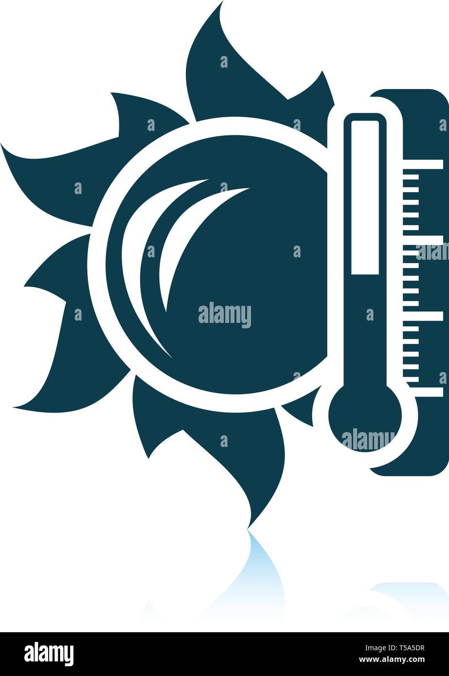 Sun and thermometer with high temperature icon. Shadow reflection ...