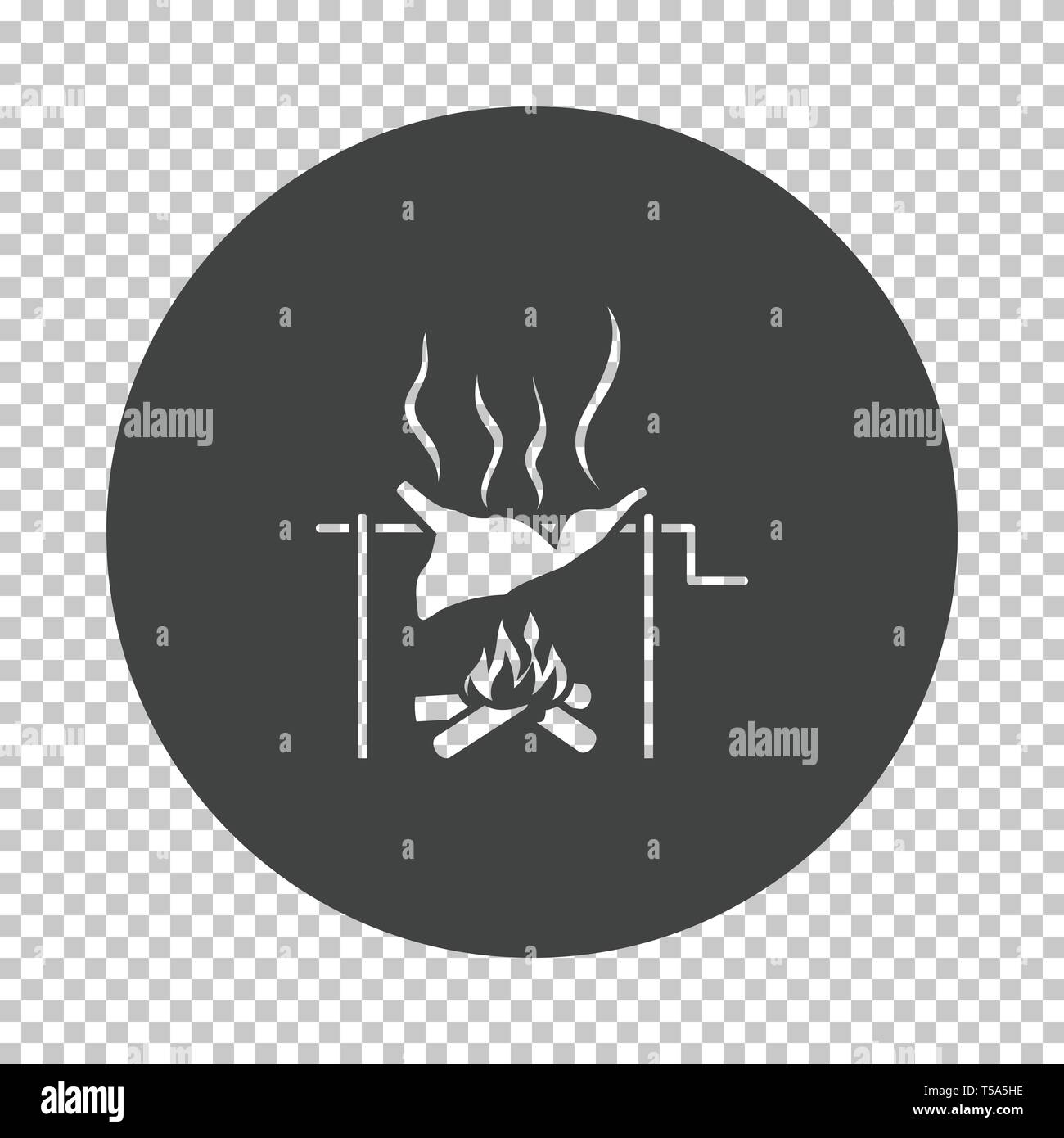 Roasting meat on fire icon. Subtract stencil design on tranparency grid ...