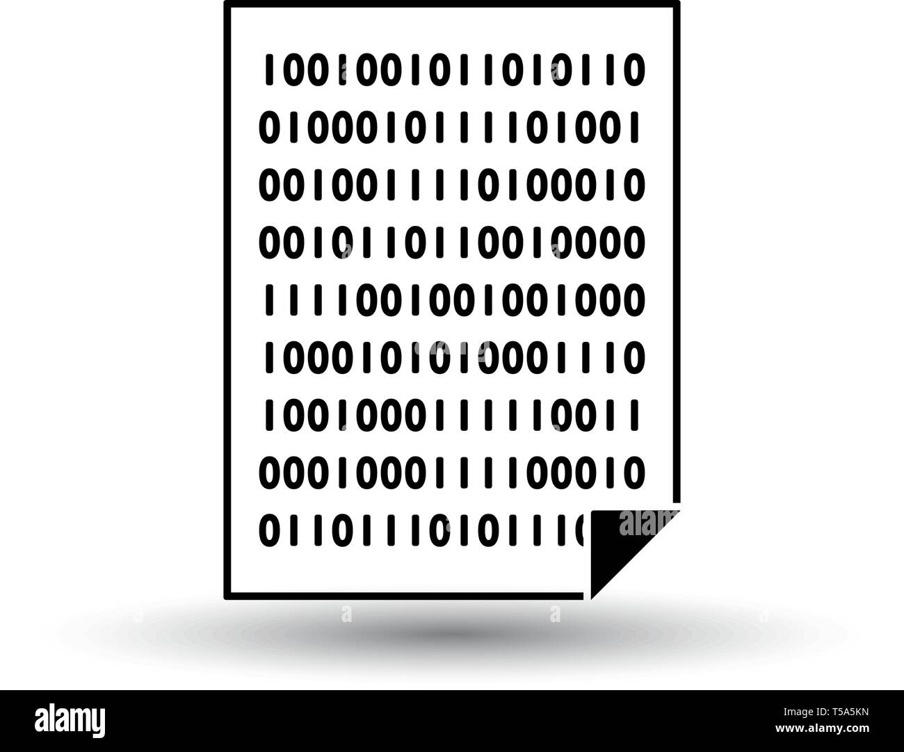 Sheet With Binary Code Icon. Black on White Background With Shadow ...