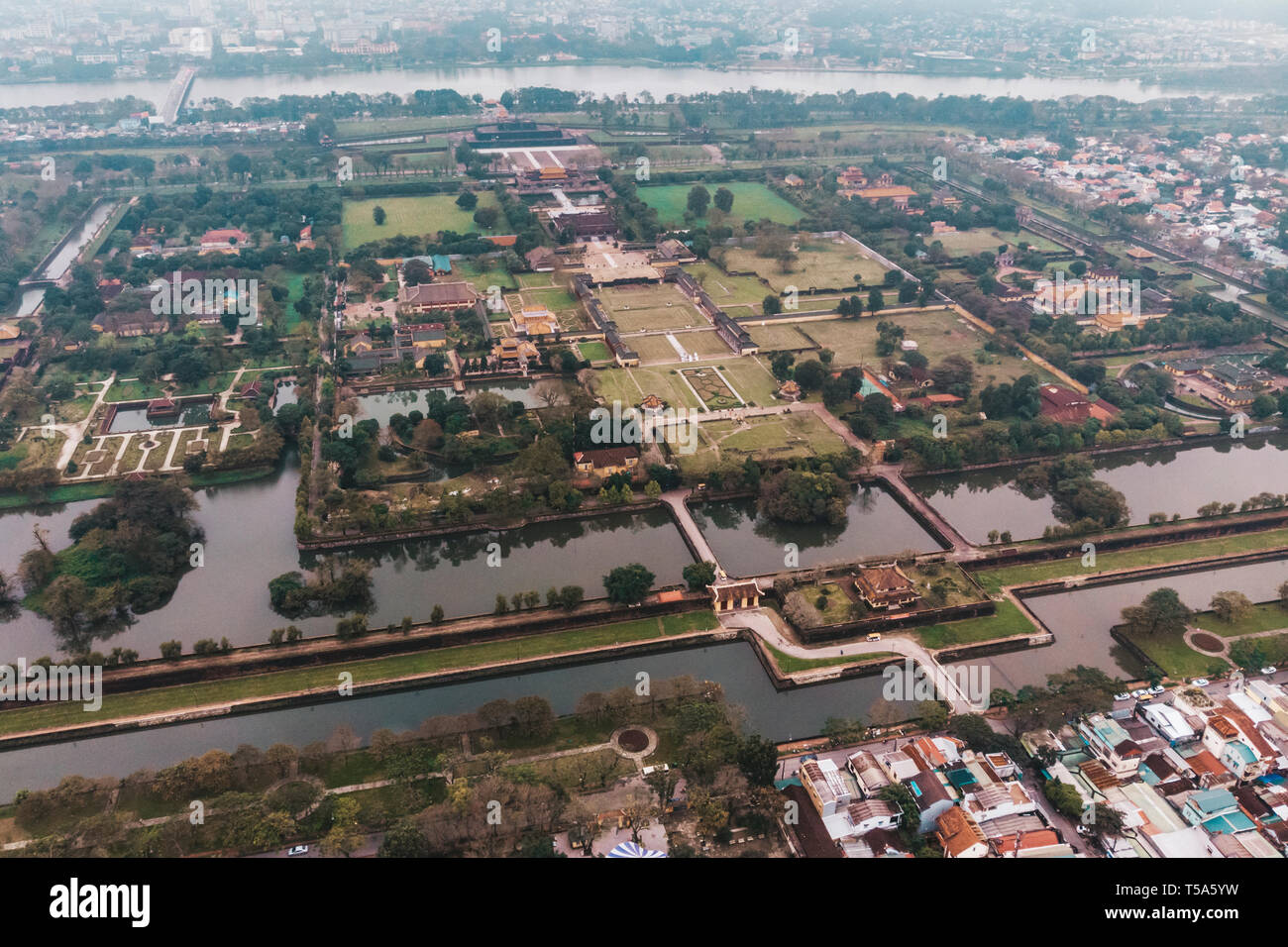 Aerial view of the Hue Citadel in Vietnam. Imperial Palace moat,Emperor ...