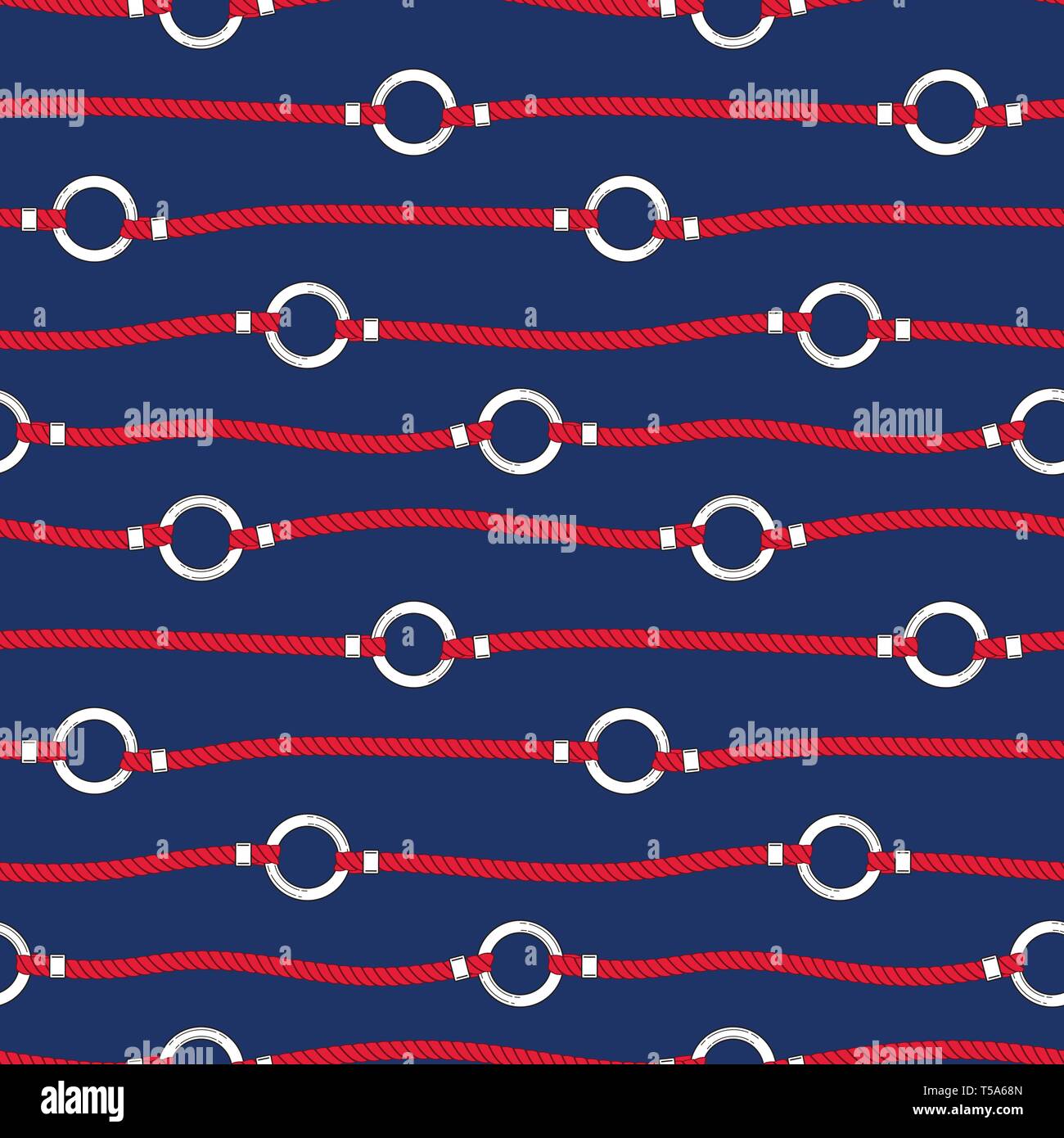 Red Nautical Ropes and Chain Links Stripes on Blue Navy Background ...