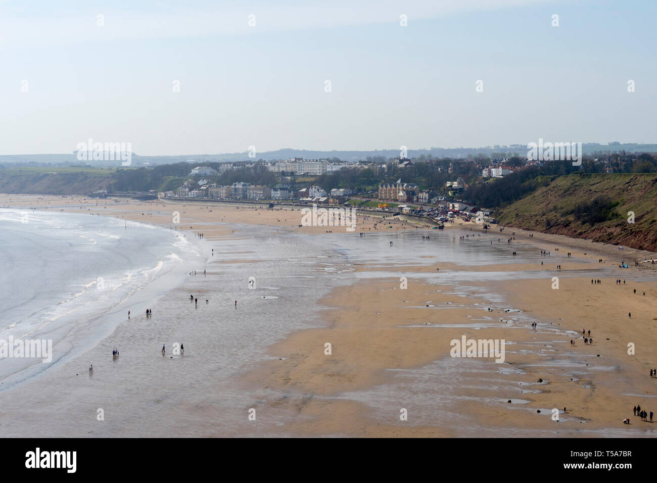 Summer Day busy beach at Filey from Filey Brigg - Yorkshire Coast, UK ...