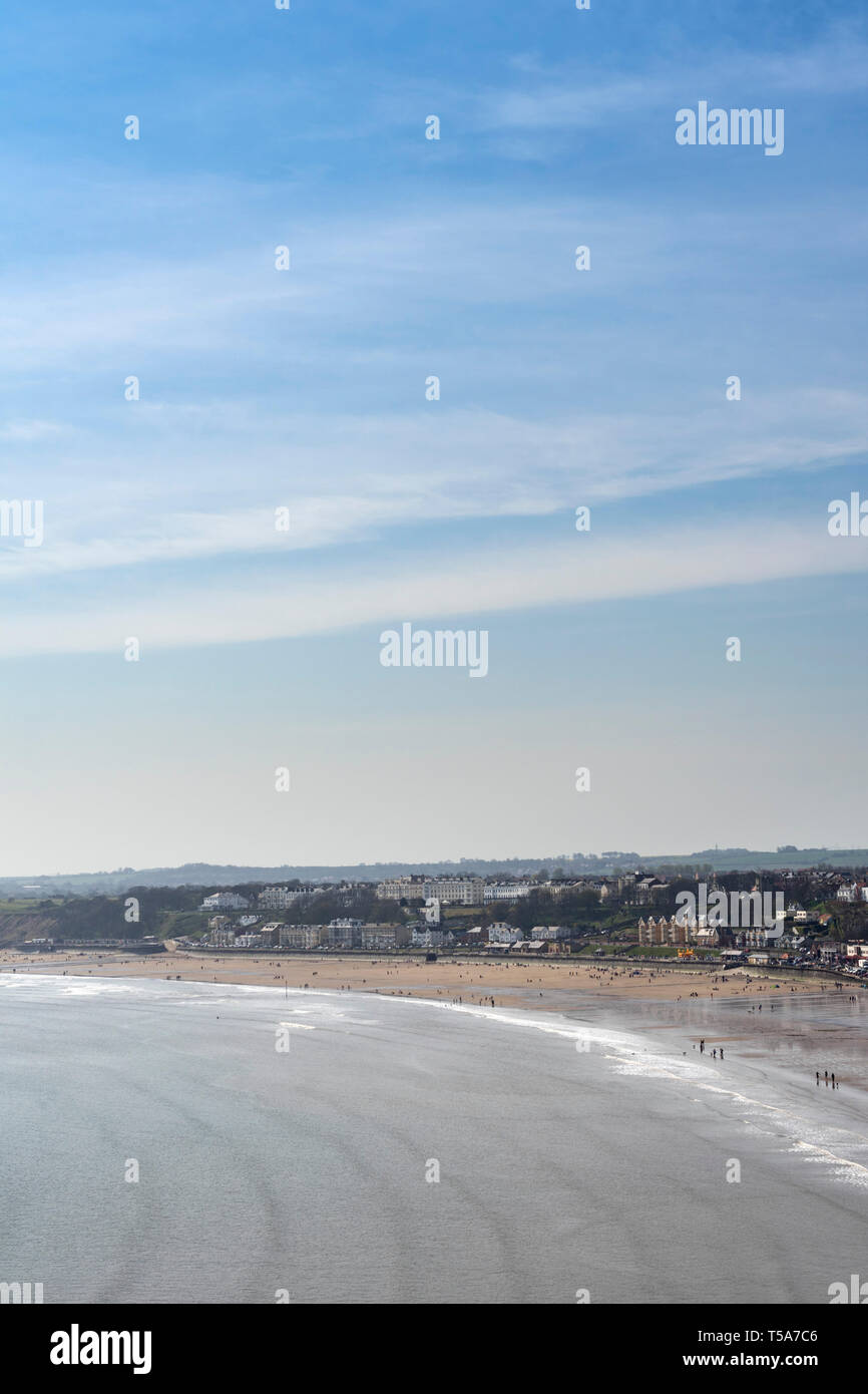 Summer Day busy beach at Filey from Filey Brigg - Yorkshire Coast, UK ...