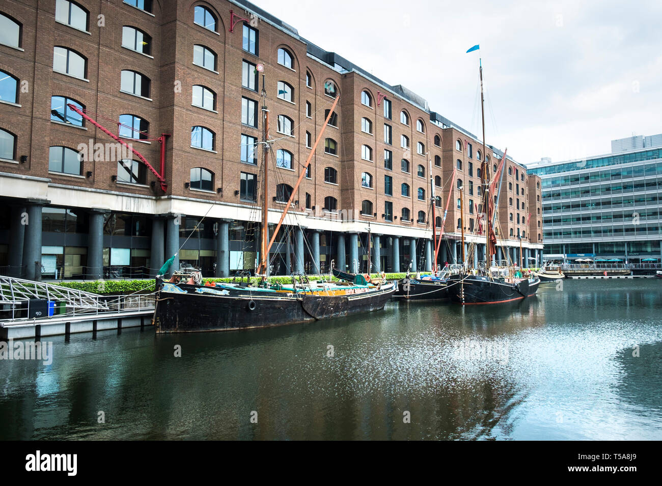 Historic Thames barges moored in St Katherine Dock St Katherines Dock ...