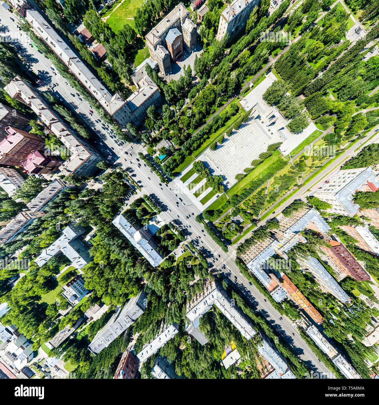 Aerial city view with roads, houses and buildings Stock Photo - Alamy