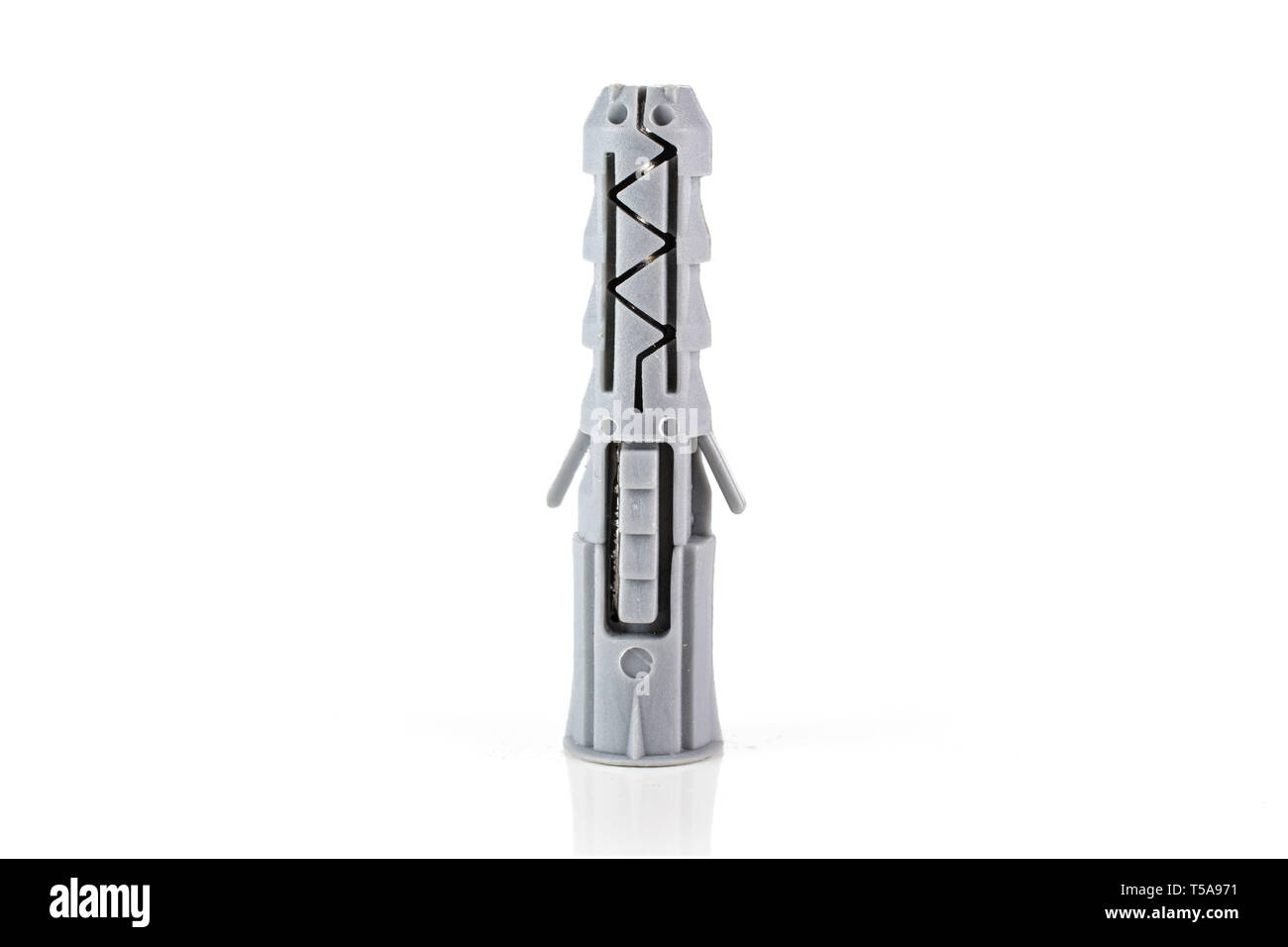 One whole plastic wall plug work item isolated on white background ...