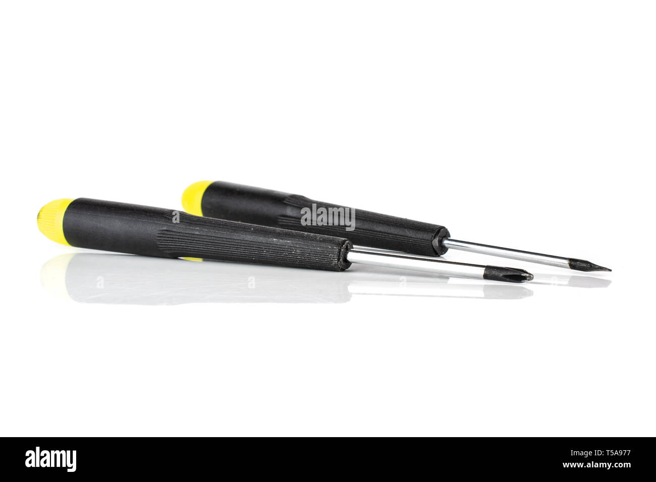 Group of two whole screwdrivers with a yellow black plastic handle work ...