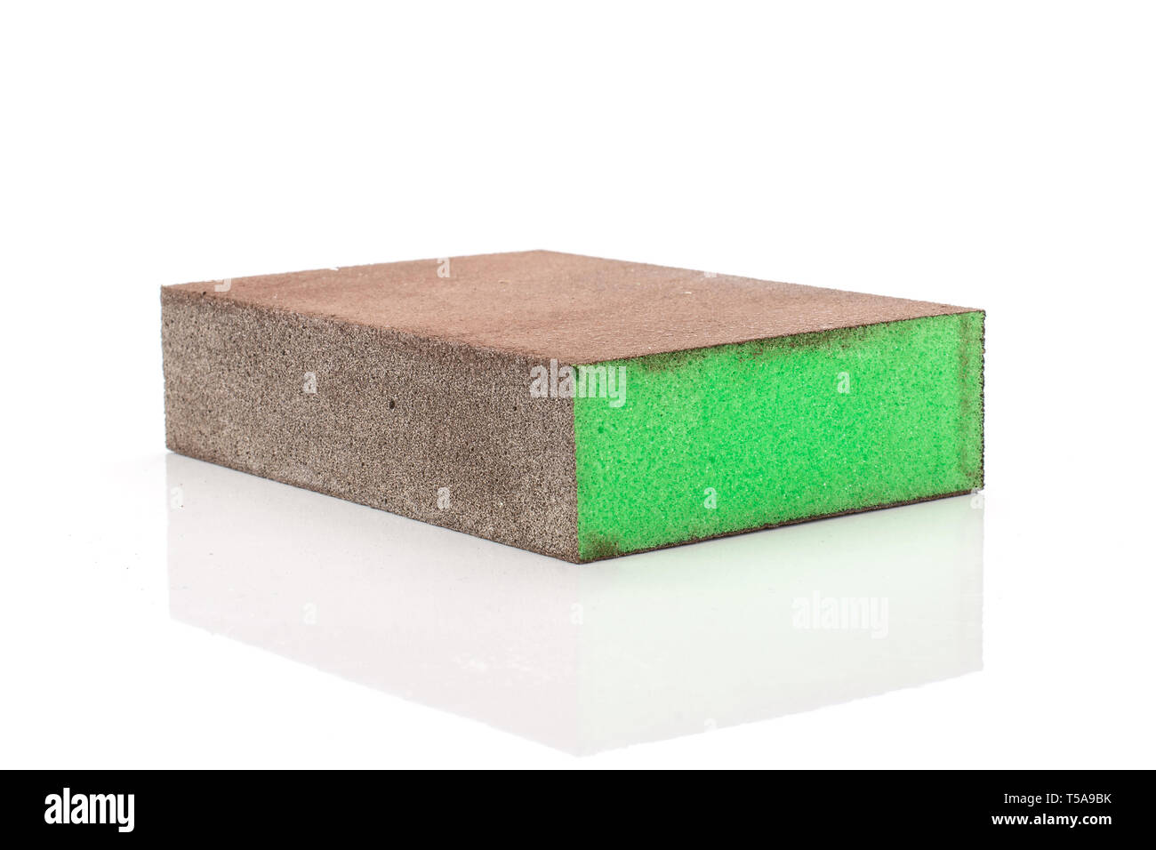 One whole green abrasive block sponge work item isolated on white ...