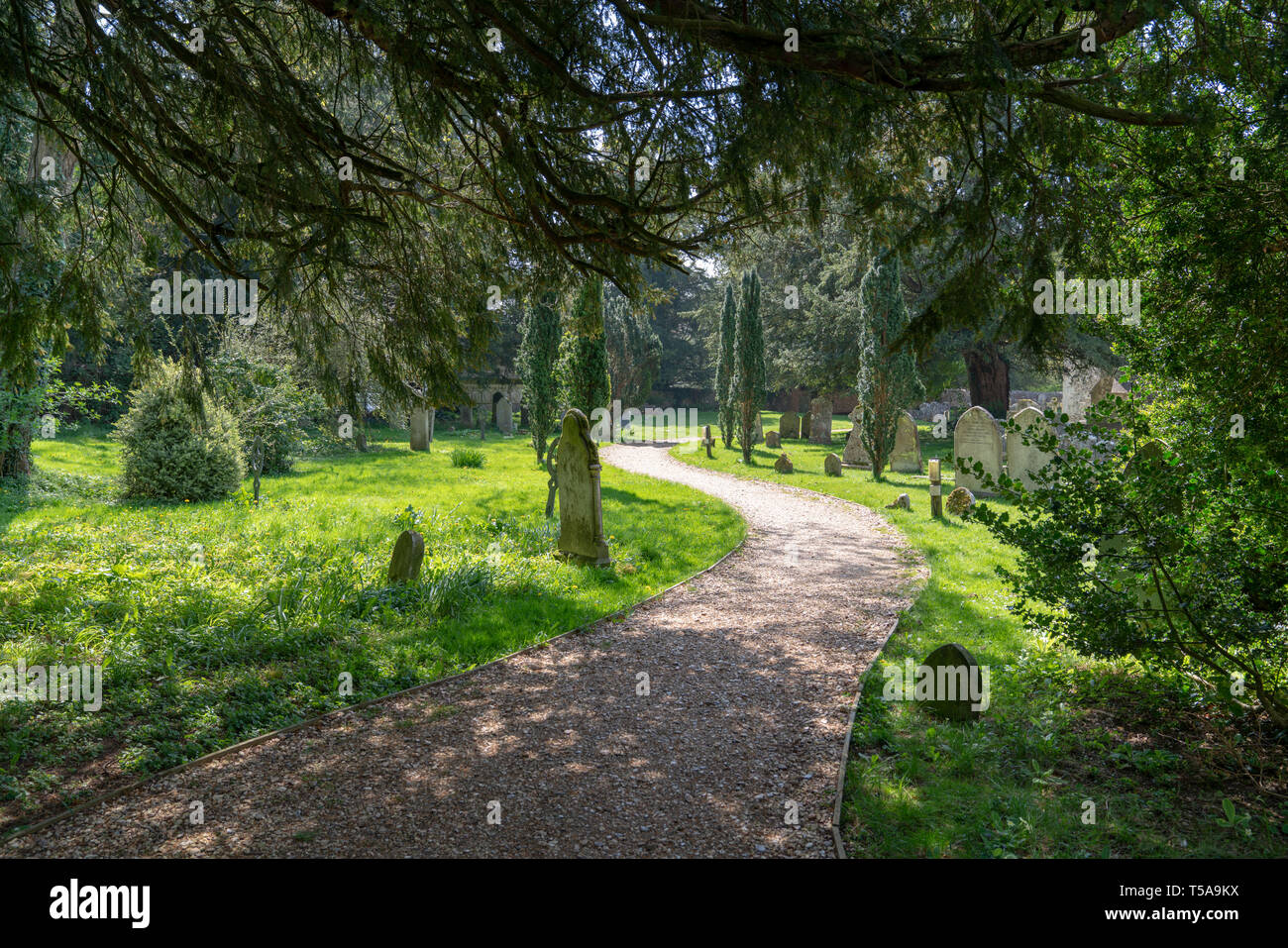 A churchyard in a village in the English village of Wherwell in ...