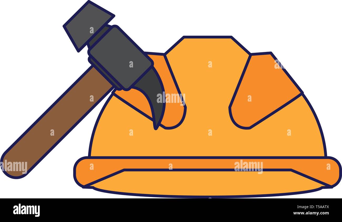 Safety helmet with hammer construction blue lines Stock Vector Image ...