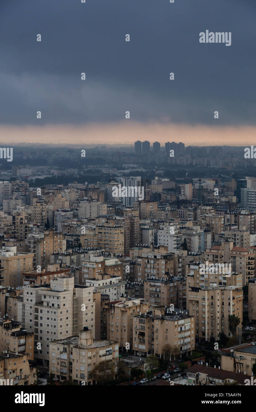 Aerial view of a residential neighborhood in a city during a cloudy ...