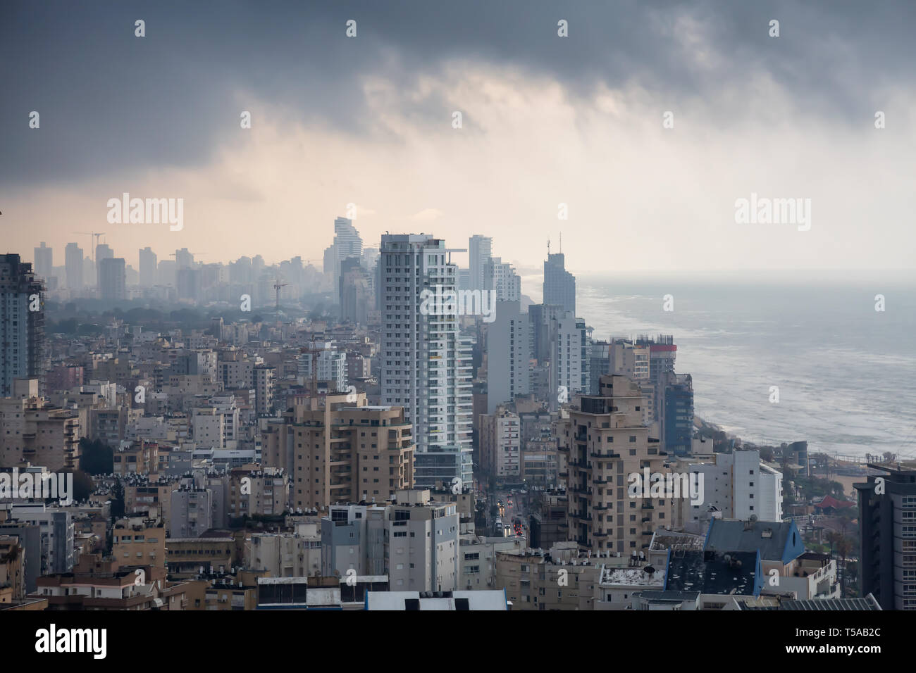 Aerial view of a residential neighborhood in a city during a cloudy ...