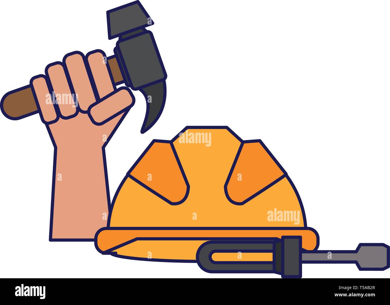 Hand holding tool hammer and helmet blue lines Stock Vector Image & Art ...