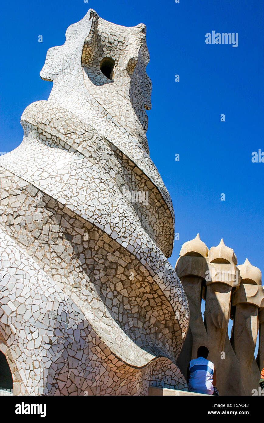 Sculpture on the rooftop of La Casa Milà, « La Pedrera », building by ...