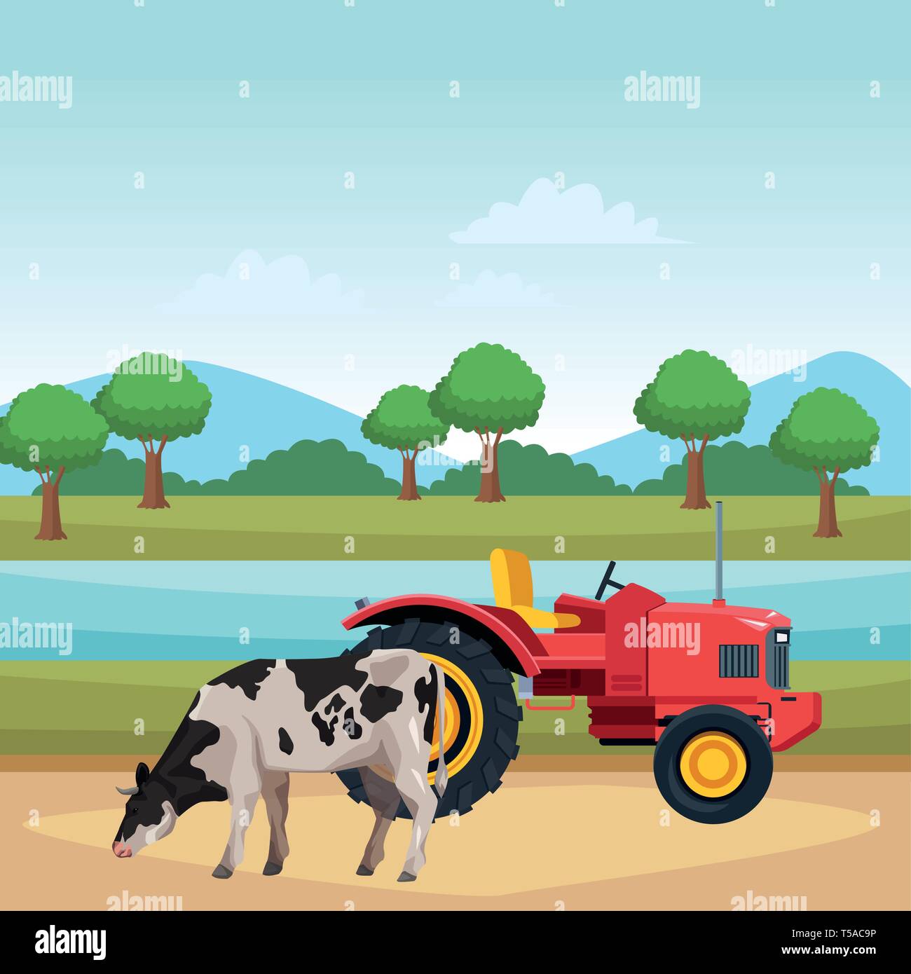 cow and tractor Stock Vector Image & Art - Alamy