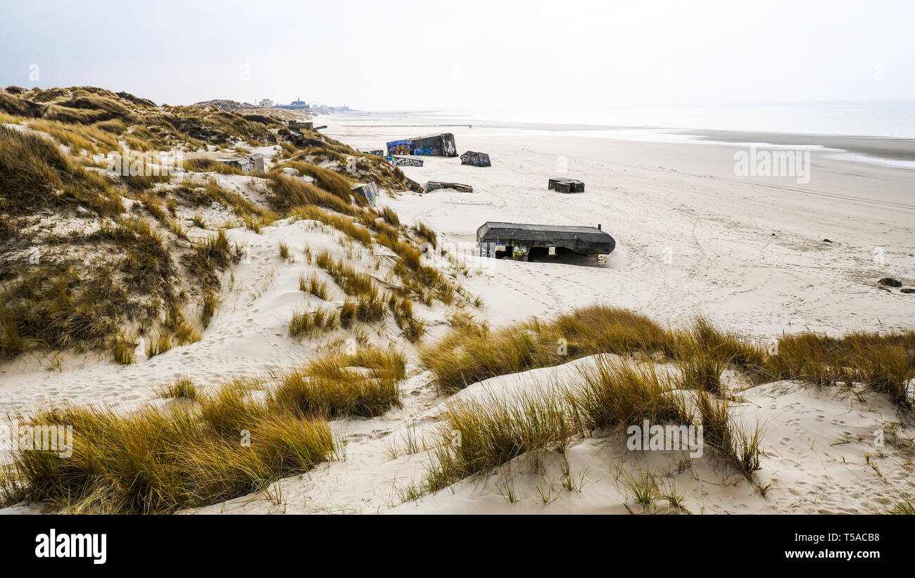 WWII German bunker, remains of the Atlantic Wall, Berck-Plage, Picardie ...