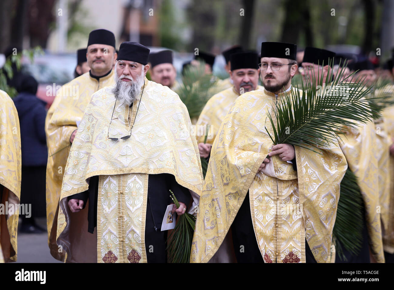 Bucharest, Romania - April 20, 2019: Romanian Orthodox priests during a ...