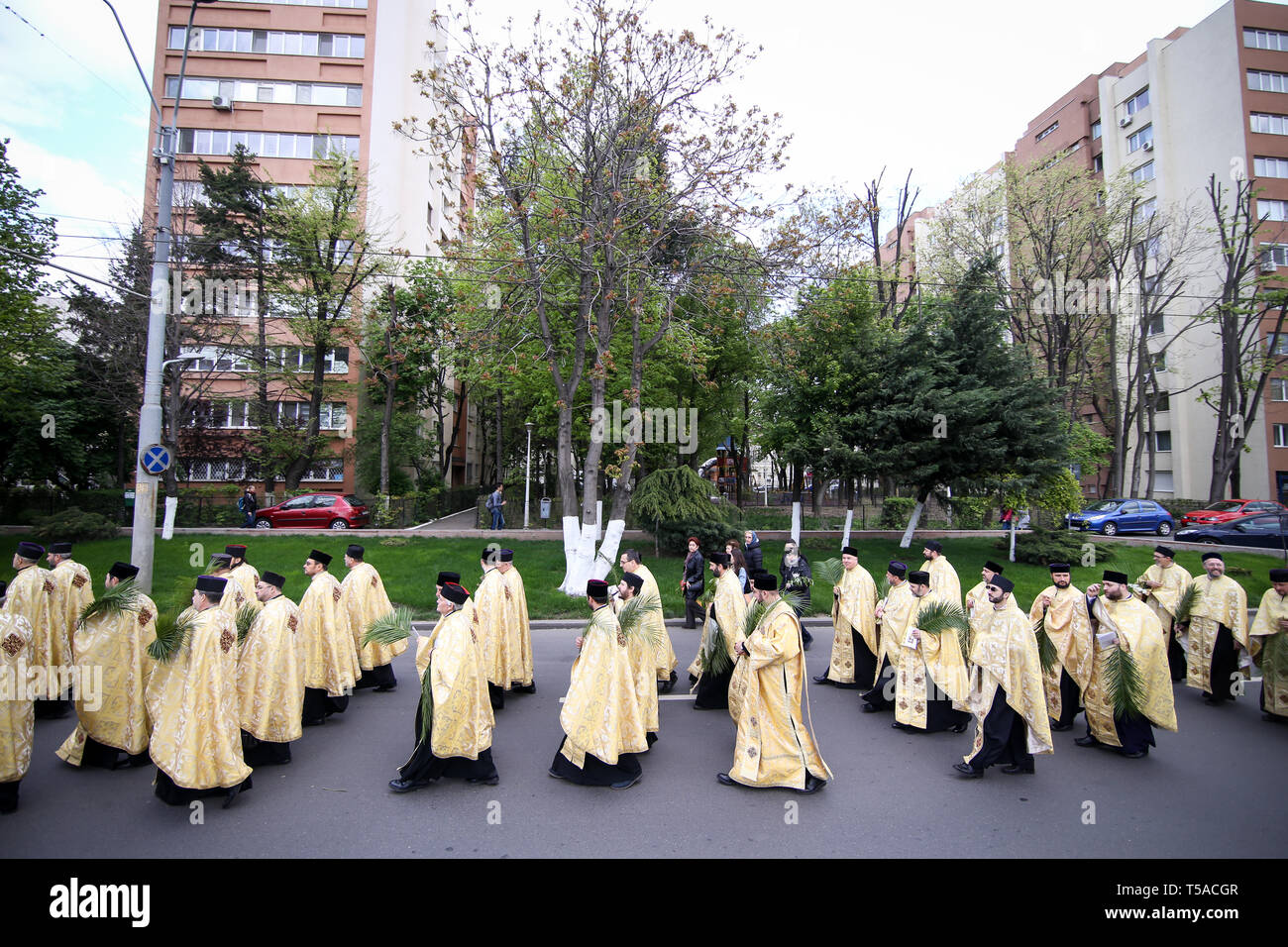 Bucharest, Romania - April 20, 2019: Romanian Orthodox priests during a ...