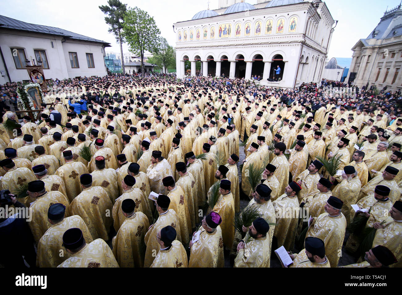 Bucharest, Romania - April 20, 2019: Romanian Orthodox priests during a ...