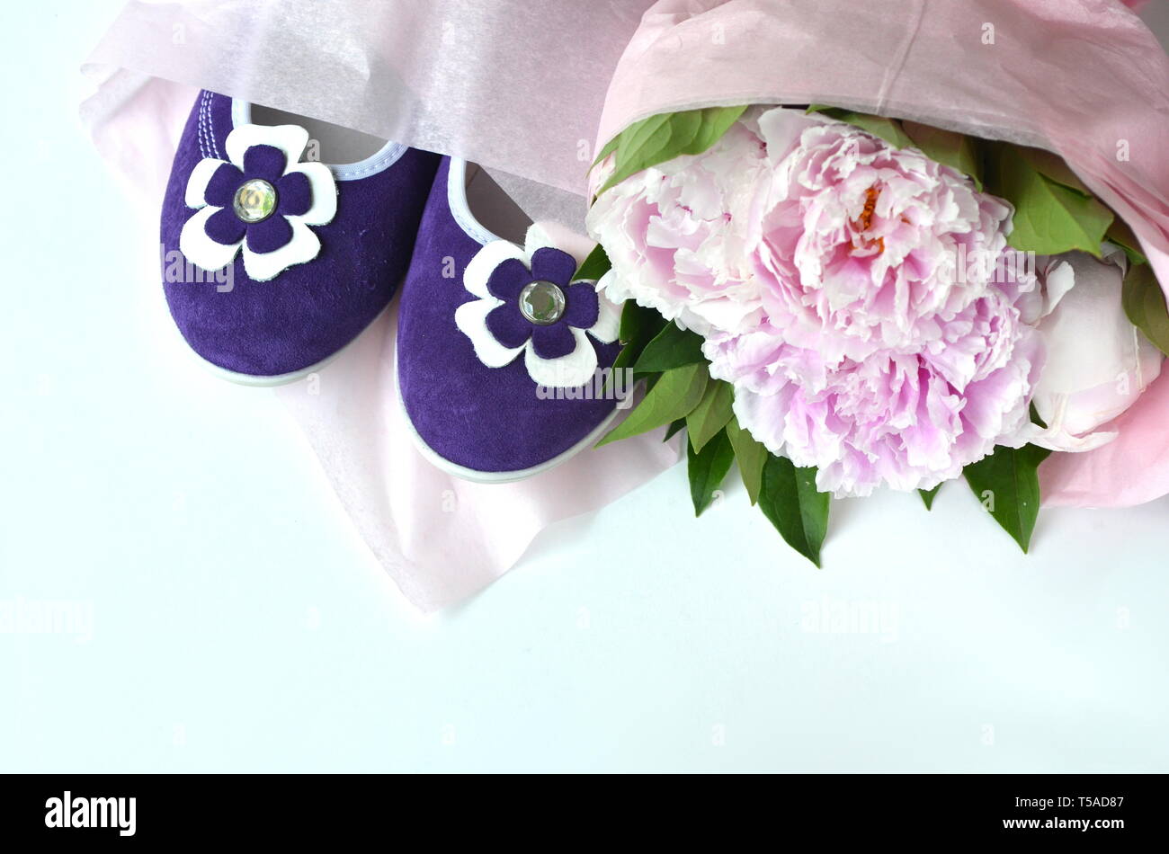 Purple violet suede leather ballerina flats shoes with blush pink ...