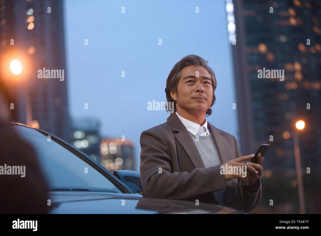 The business man standing beside the car Stock Photo - Alamy