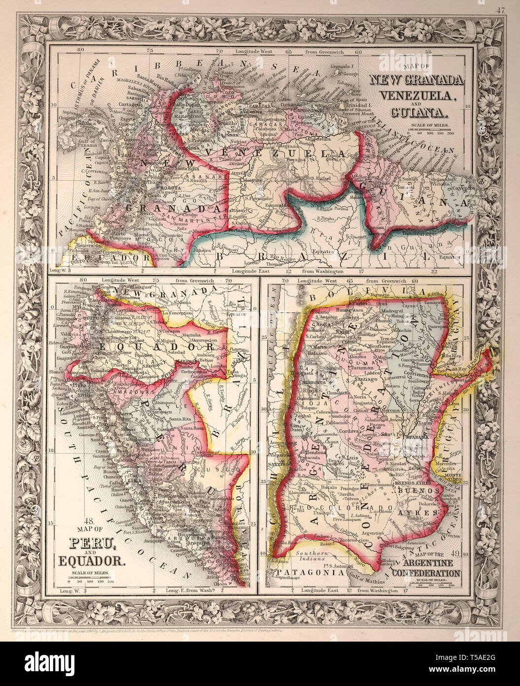 Beautiful vintage hand drawn map illustrations of Venezuela and Guiana ...