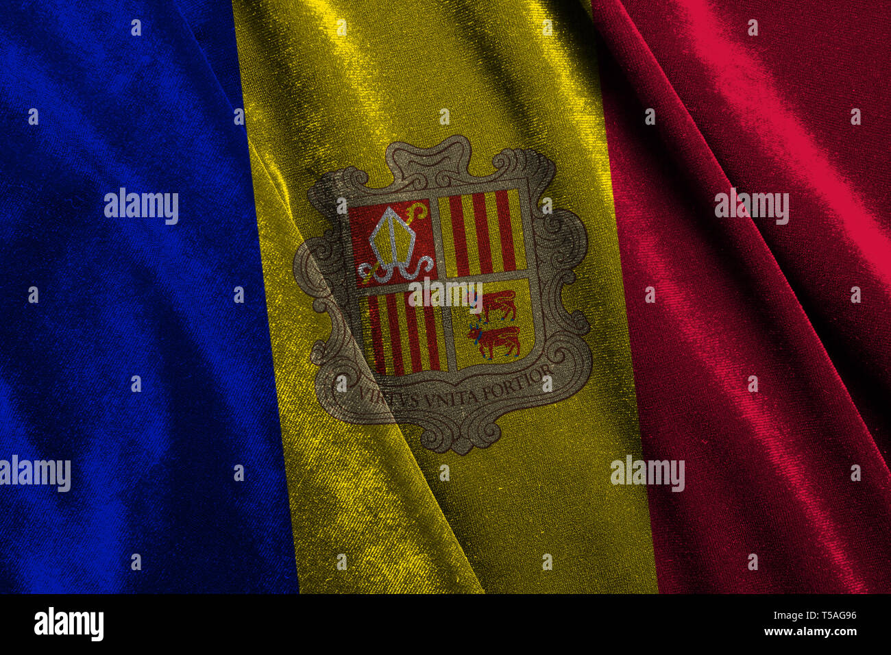 The national flag of Andorra on the velvet Stock Photo - Alamy