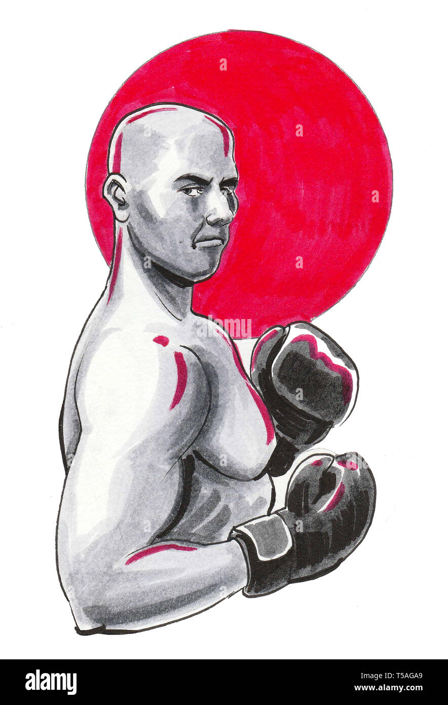Boxer in boxing gloves. Ink and watercolor illustration Stock Photo - Alamy