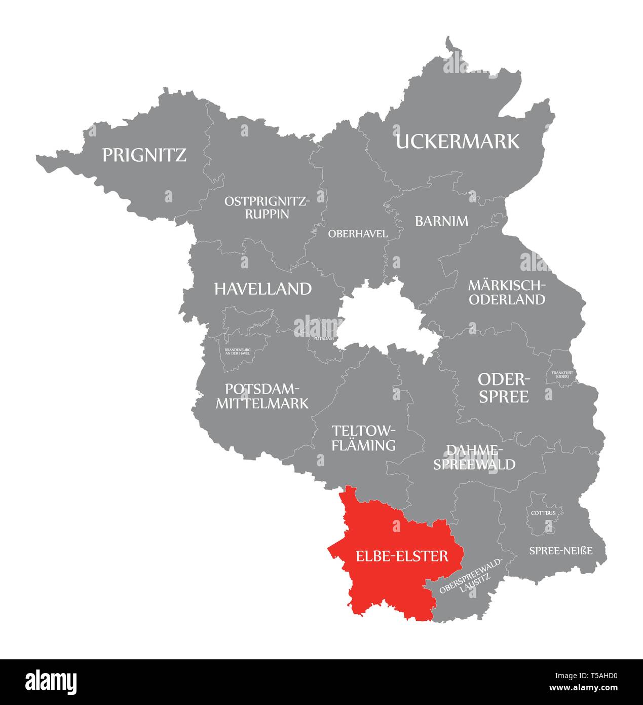 Elbe-Elster county red highlighted in map of Brandenburg Germany Stock ...