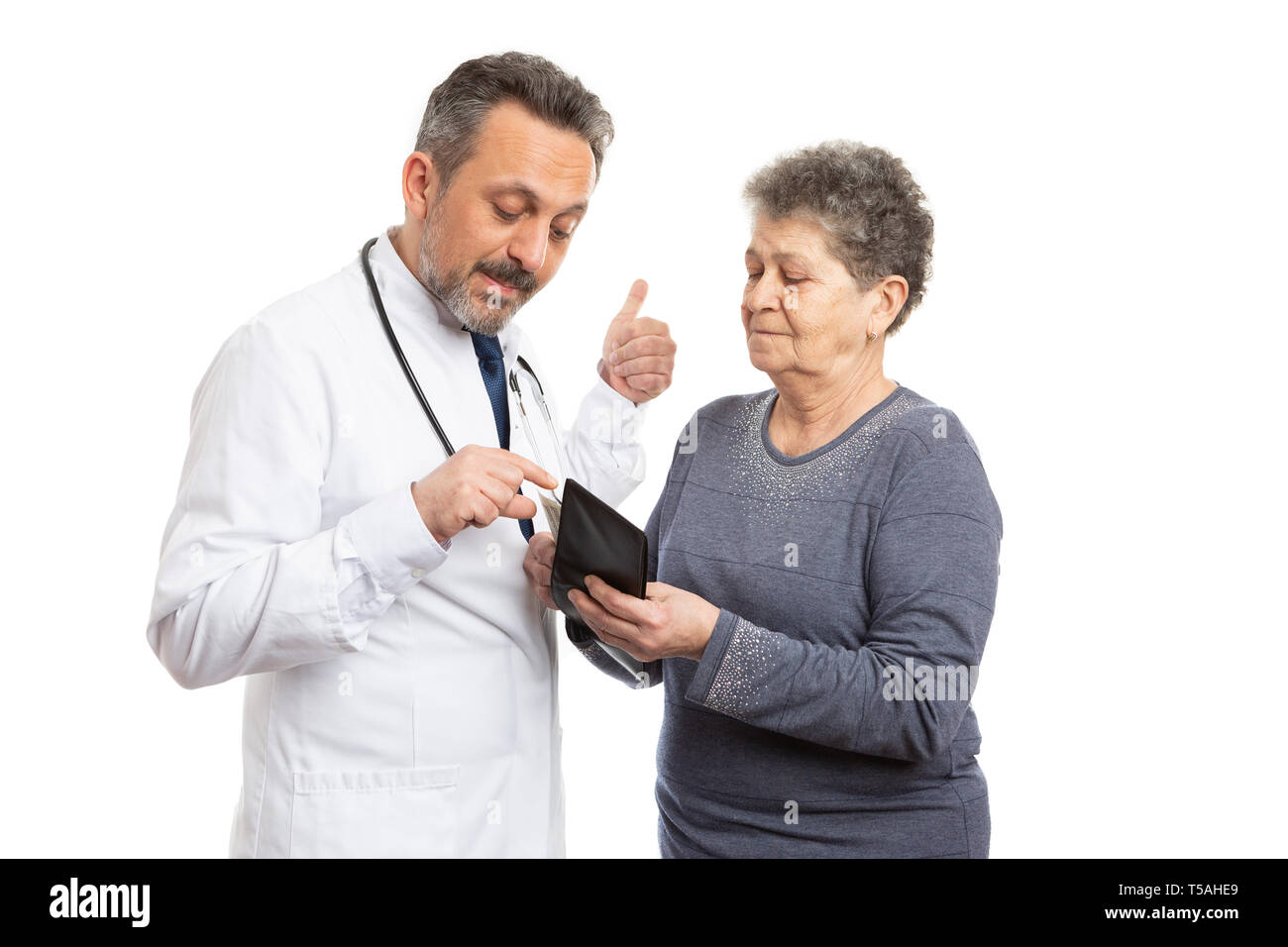 Greedy male doctor asking for more money from elderly patient by making ...