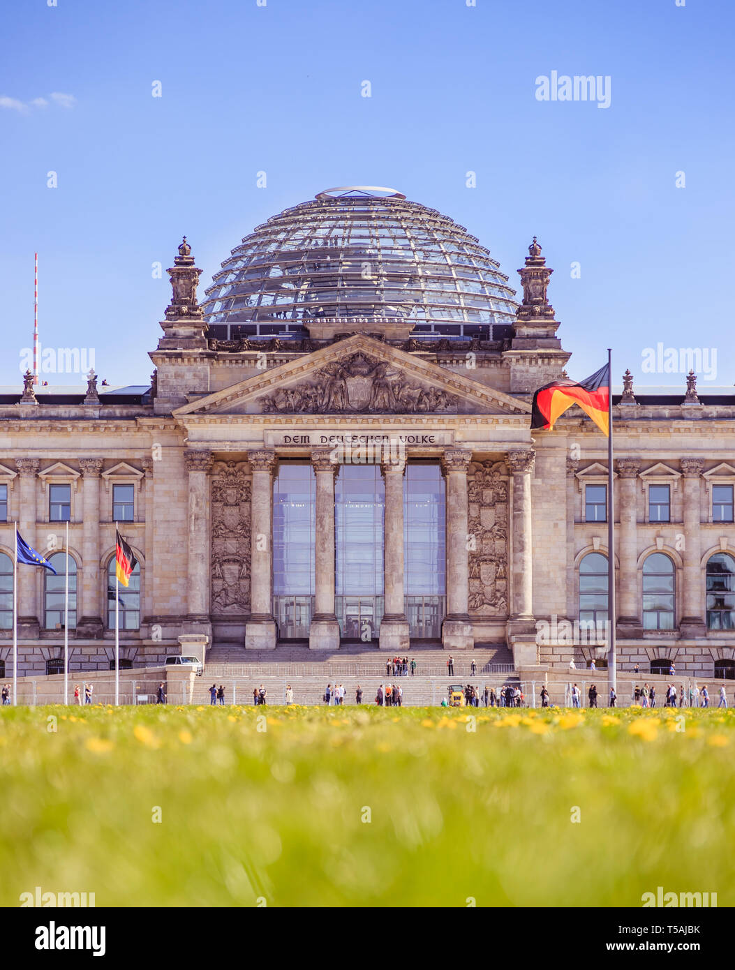 Picture of the Reichstag in Berlin in Springtime, green grass and ...