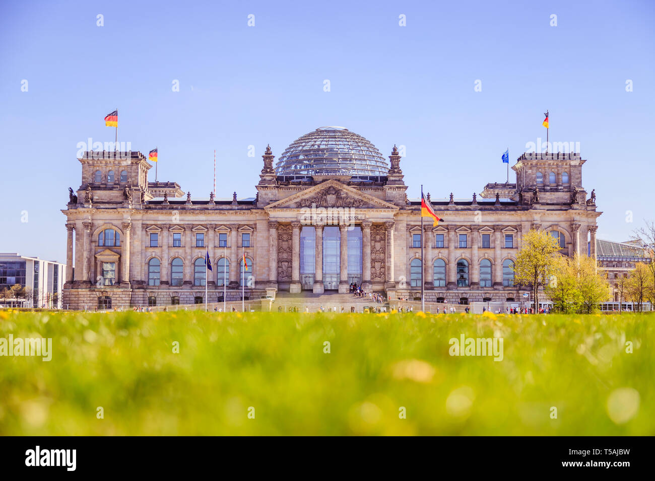 Picture of the Reichstag in Berlin in Springtime, green grass and ...