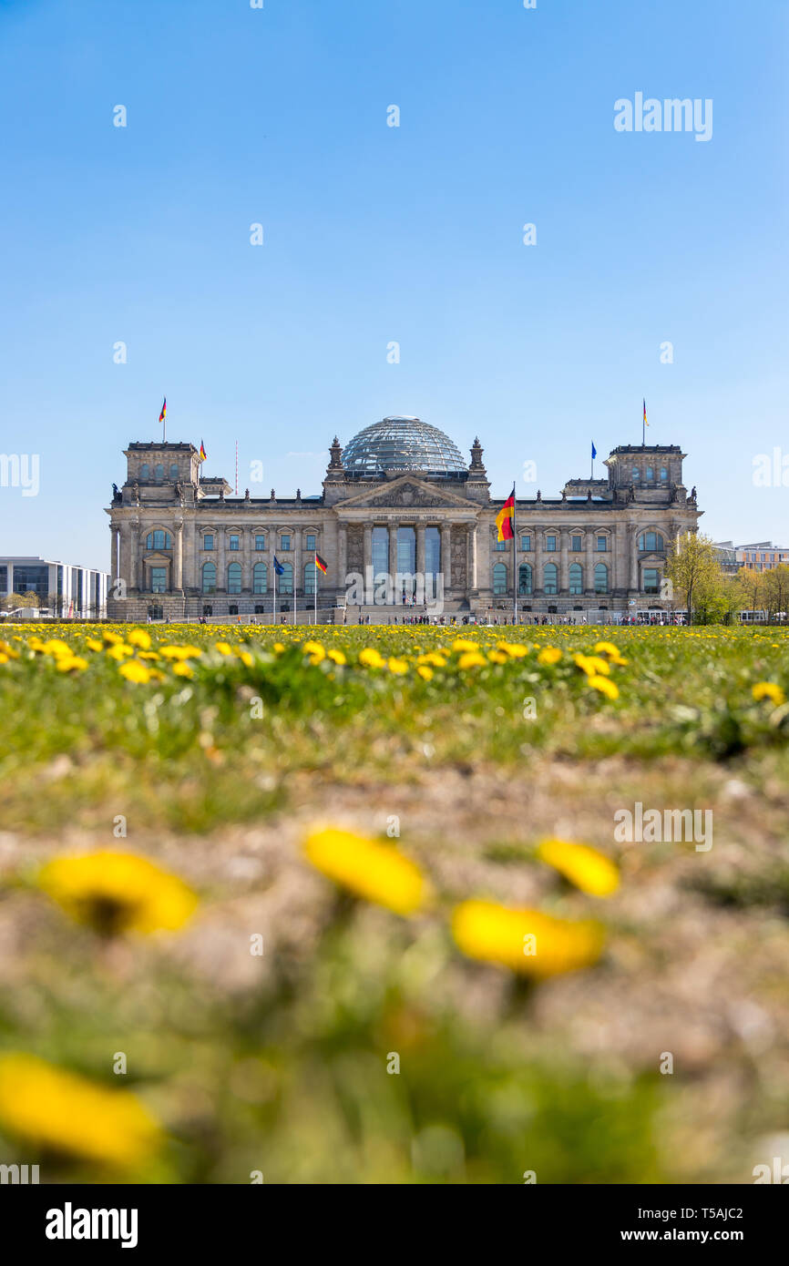 Picture of the Reichstag in Berlin in Springtime, green grass and ...