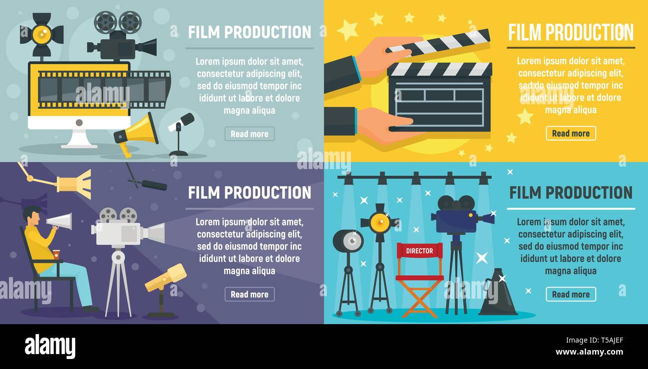 Film production banner set. Flat illustration of film production vector ...