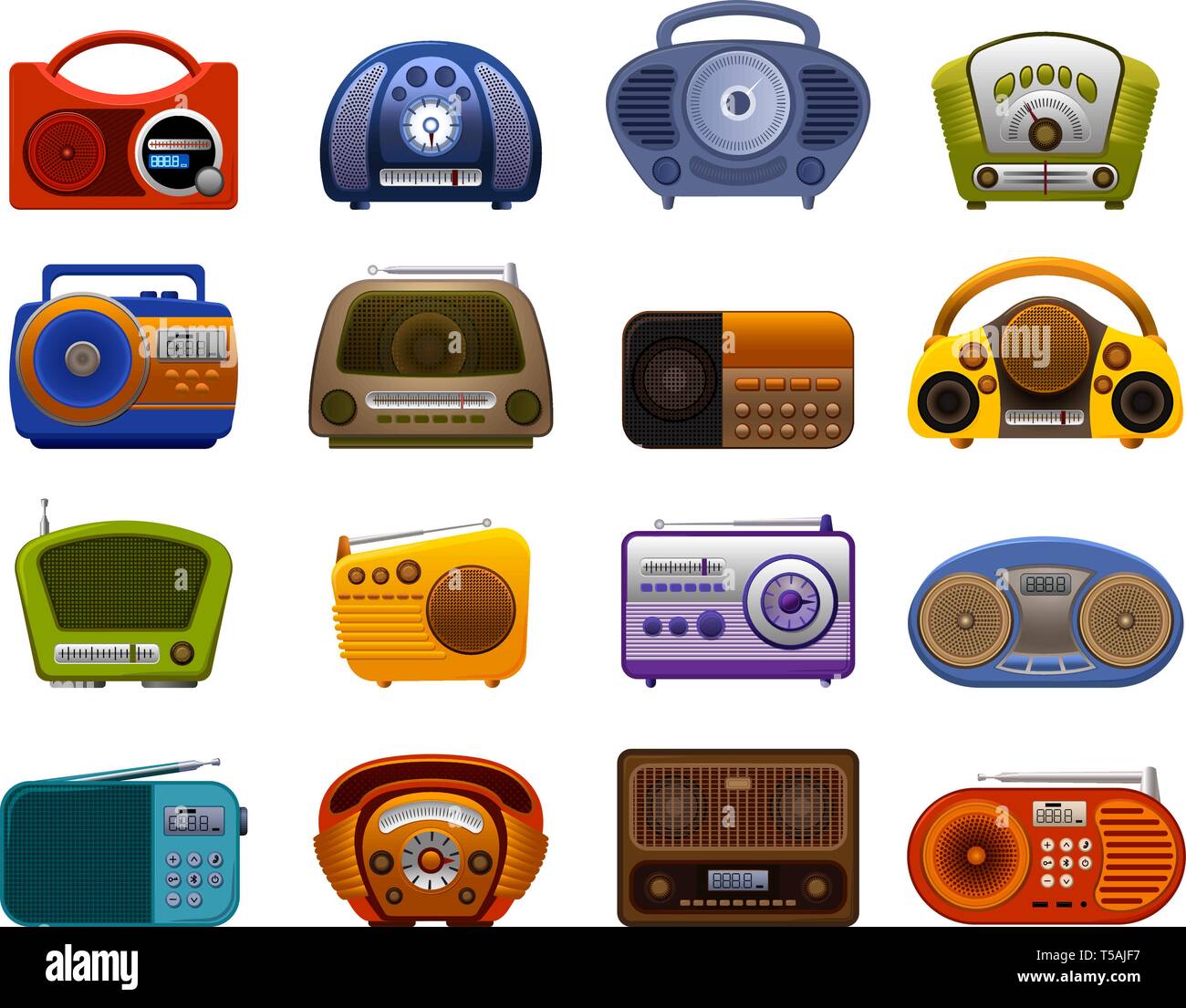 Radio icons set. Cartoon set of radio vector icons for web design Stock ...