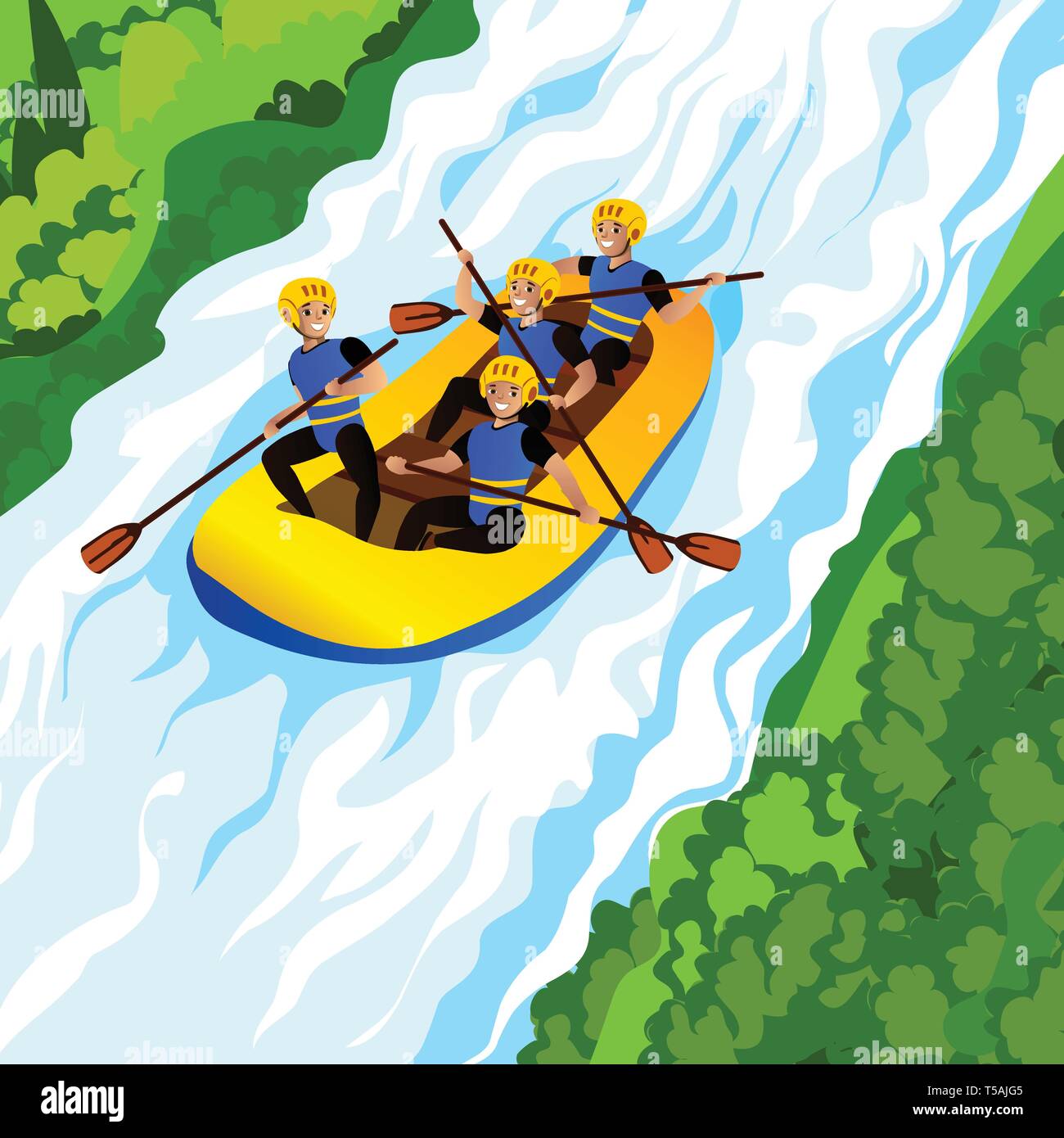 River rafting concept background. Cartoon illustration of river rafting ...