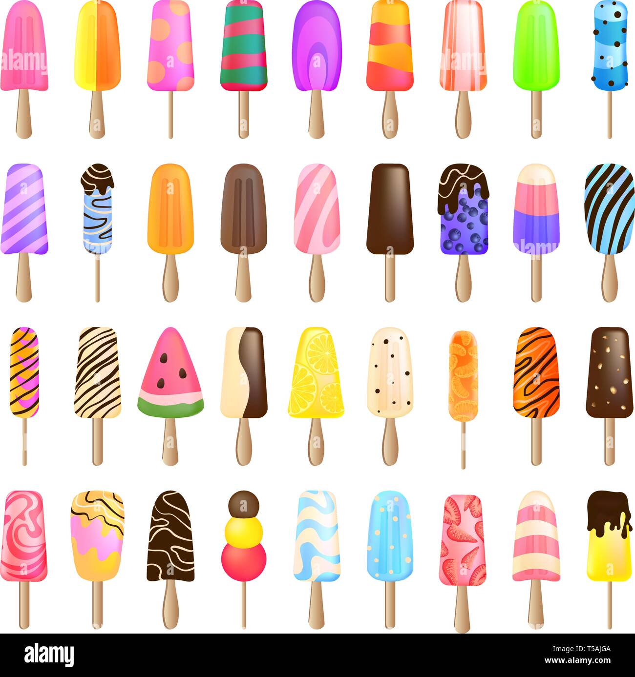 Popsicle icons set. Cartoon set of popsicle vector icons for web design ...