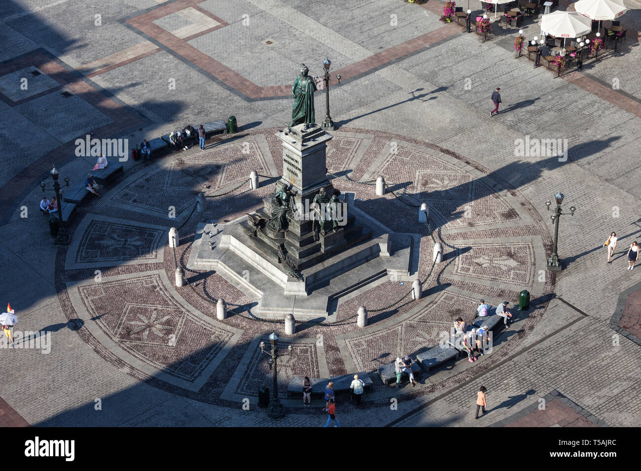Adam Mickiewicz Monument aerial view, Main Square in the Old Town in ...