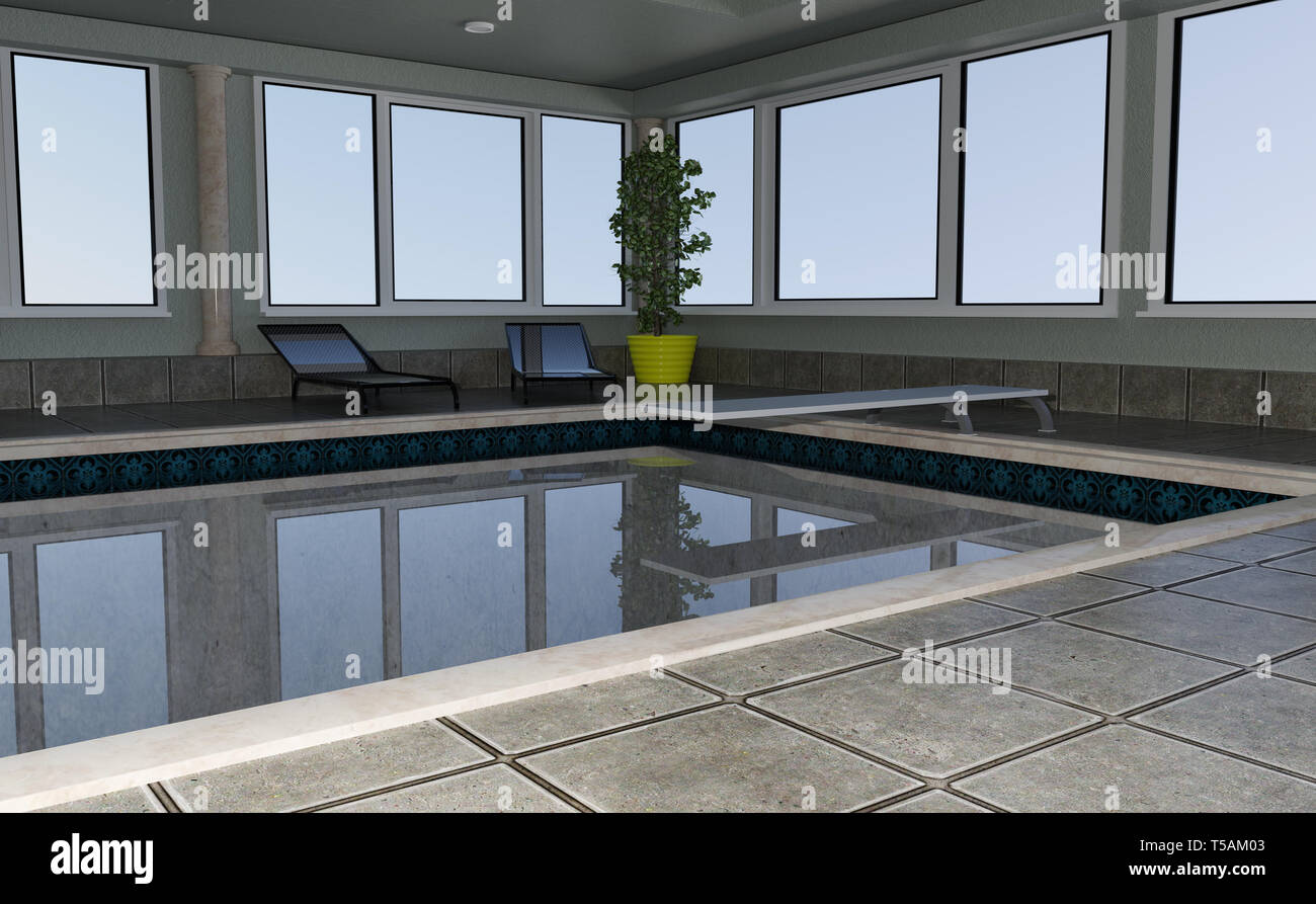 3D rendering of an indoor pool interior Stock Photo - Alamy