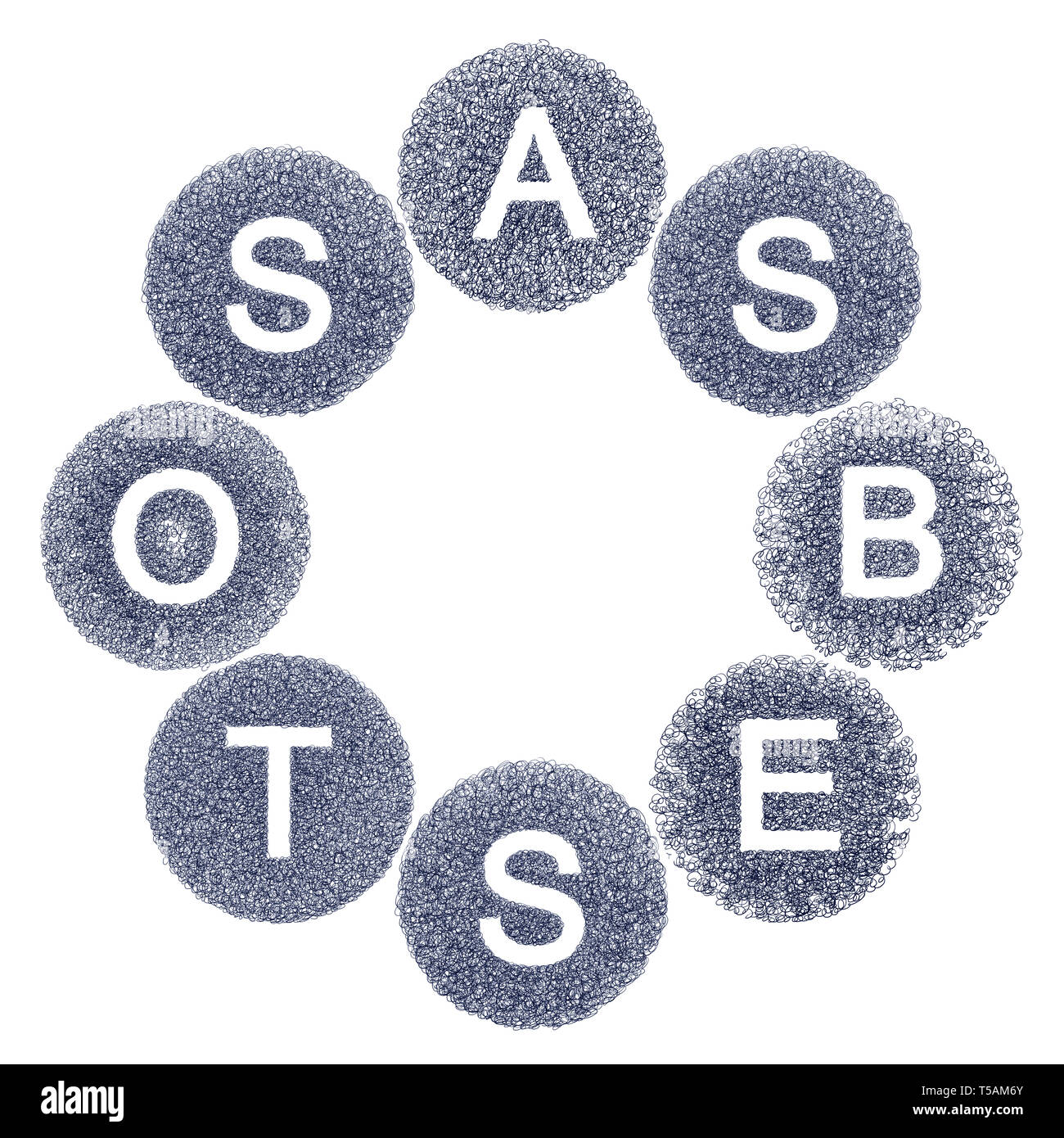 The word asbestos written with letters whose graphic resembles the ...