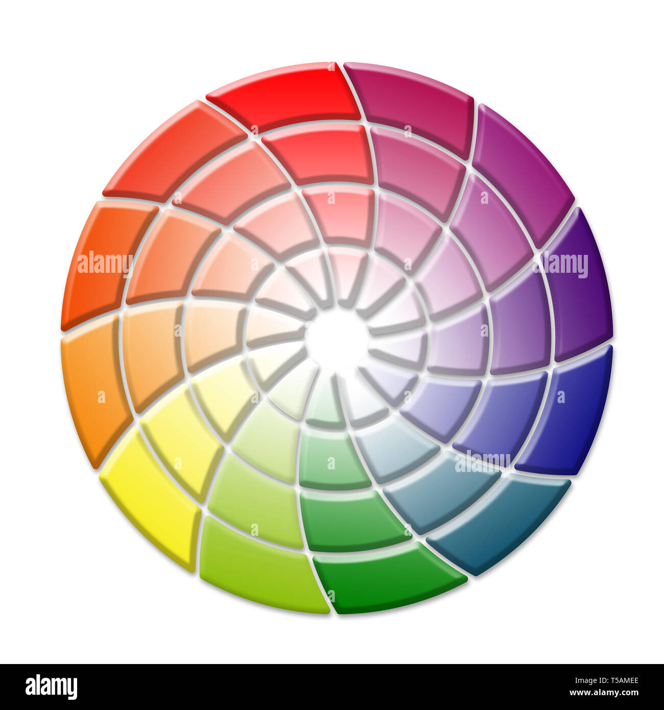 Tridimensional color wheel concept on white background Stock Photo - Alamy