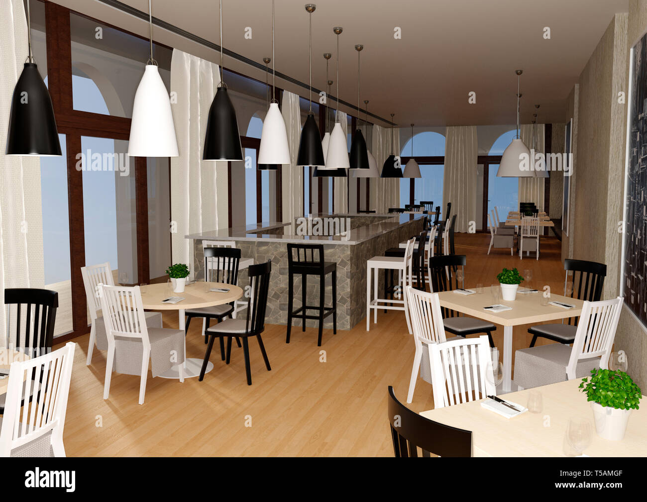 3D rendering of a cafe dining area Stock Photo - Alamy