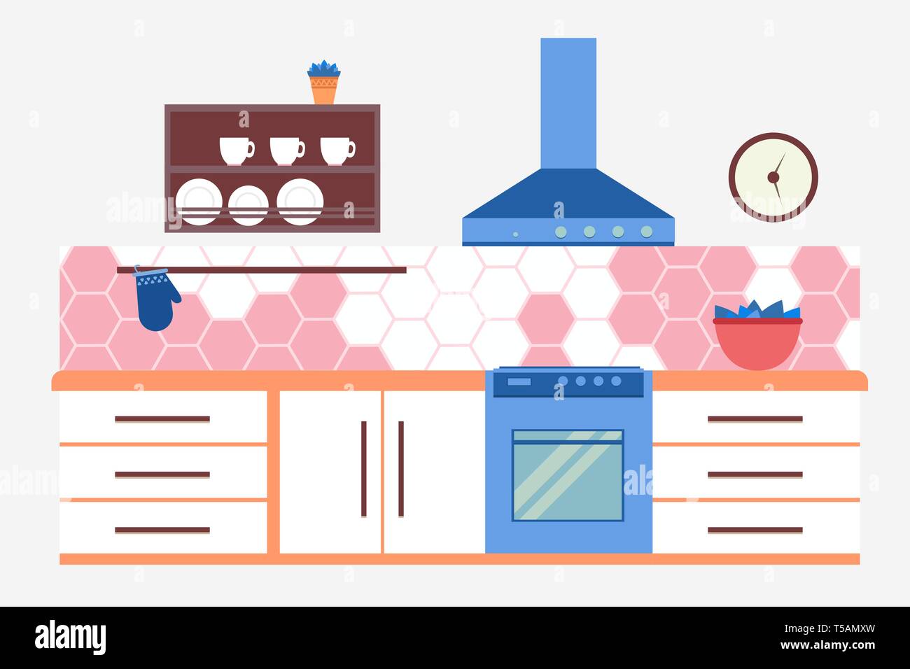 Kitchen Interior Flat kitchen interior. Vector illustration Stock ...