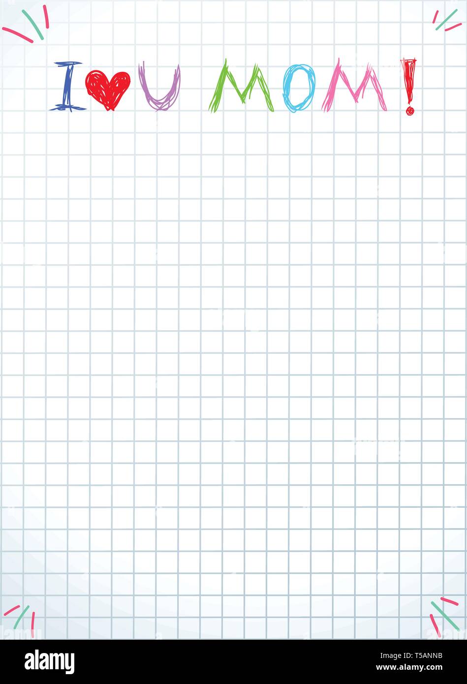 I Love You Mom. Happy Mothers Day Quote Isolated on Notebook Sheet ...