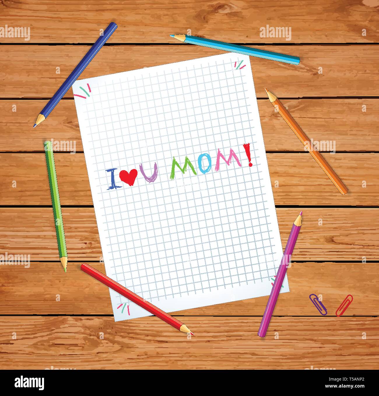 I Love You Mom. Happy Mothers Day Quote Isolated on Checkered Notebook ...